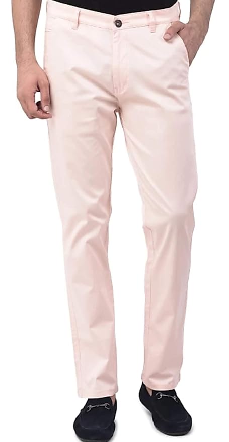 Buy Regular Fit Men Peach Cotton Lycra Blend Trousers at Amazon.in