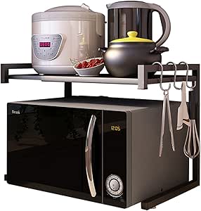 Amazon.com: PUSDON Extendable Microwave Oven Rack, Heavy Duty Adjustable Microwave/Toaster Shelf ...