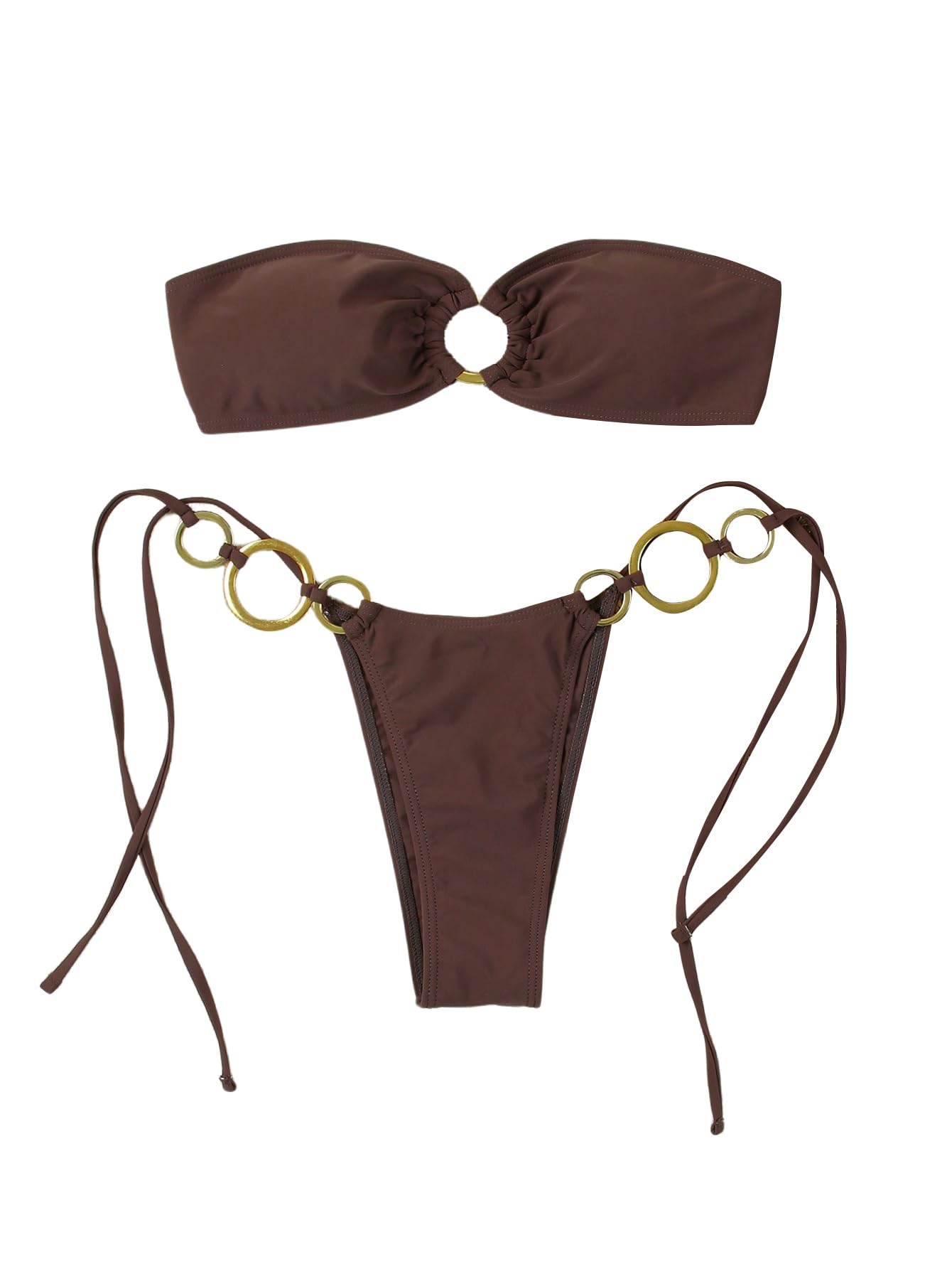 GORGLITTER Women's Strapless Bikini Set String High Cut Thong Ring ...