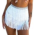 Amazon.com: Women's Sequin Tassel Skirts Rave Fringe Hip Scarf for Festival (White-2) : Clothing ...