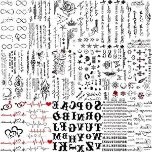 Amazon.com : TASROI 18 Sheets Black Inspired Quotes Temporary Tattoos ...