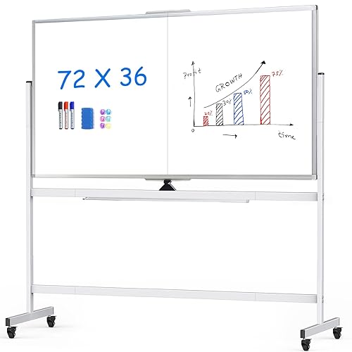 maxtek Rolling Whiteboard,72"x36" White Board with Stands Movable Dry ...