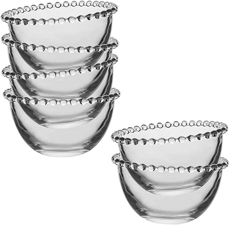 Glass Dessert Bowls Set of 6 - Beaded Edge Glassware Bowls: Amazon.co ...