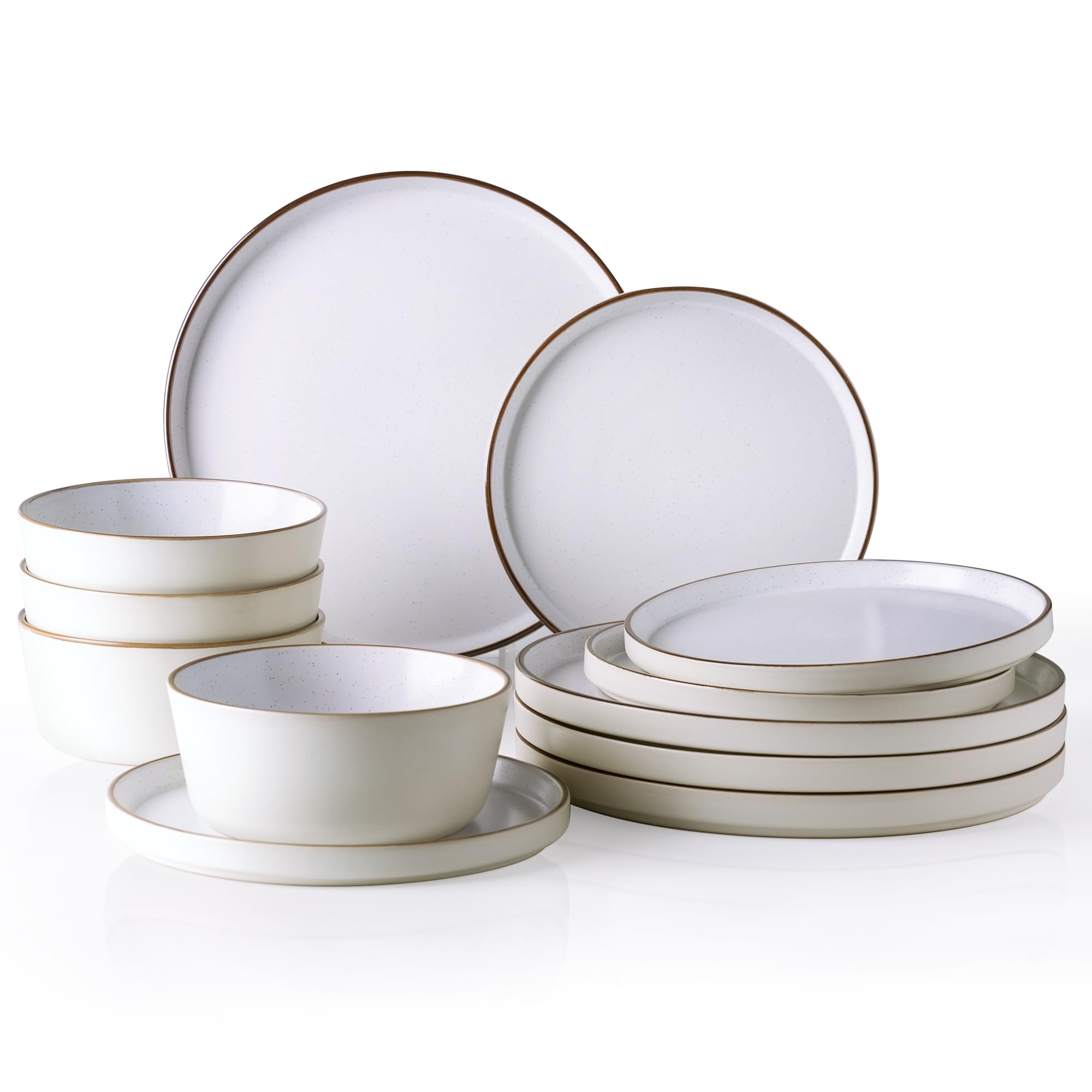 AmorArc Dinnerware Set for 4, 12 Pieces Ceramic Plates and Bowls Set ...