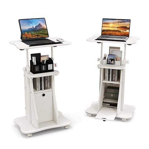 Giantex Mobile Podium Stand, Sit-to-Stand Laptop Cart with Tilting ...