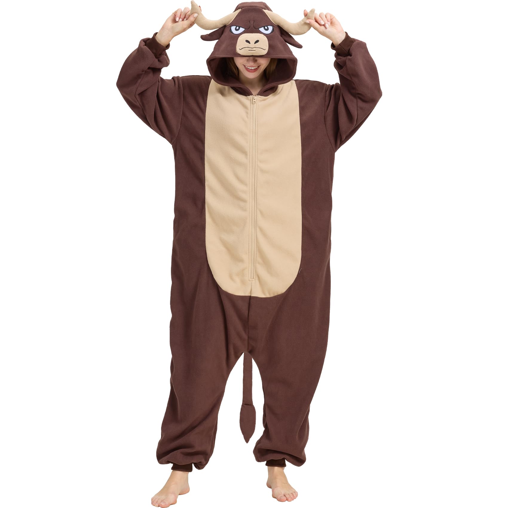 CUTTUECD Adult Bull Onesie Buffalo Halloween Costume, Animal Cosplay ...
