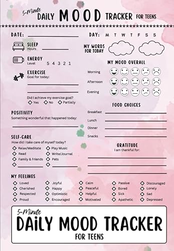 5-Minute Daily Mood Tracker for Teens: Self-Care Activities Log Book ...