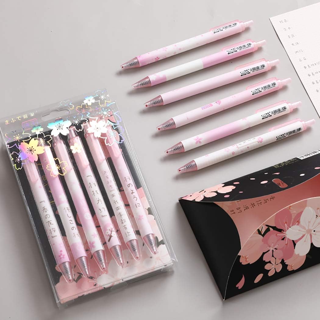 Amazon.com: Lovely Sakura Gel Ink Pen, 6Pcs 0.5 mm Black Gel Ink Pens ...