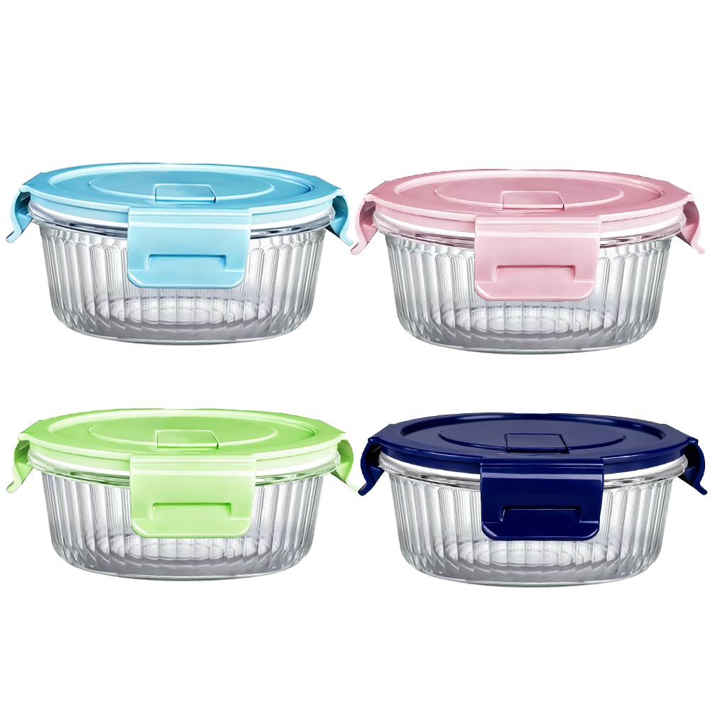 S.ROKE TTAN Round Small Glass Food Storage Containers with Lids, 1.5 ...
