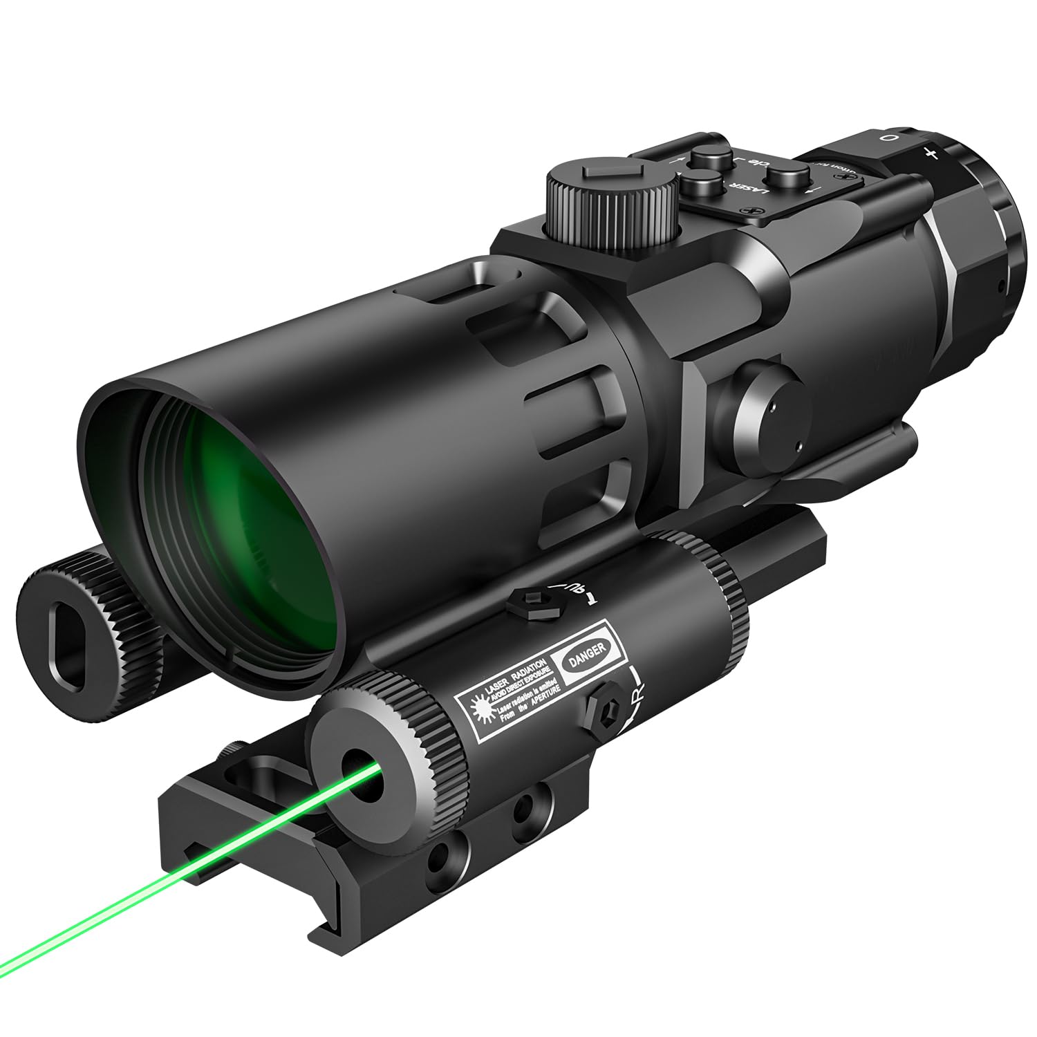 4X32 Prism Rifle Scope Optics Lightweight with Green Laser 7 Level Red ...