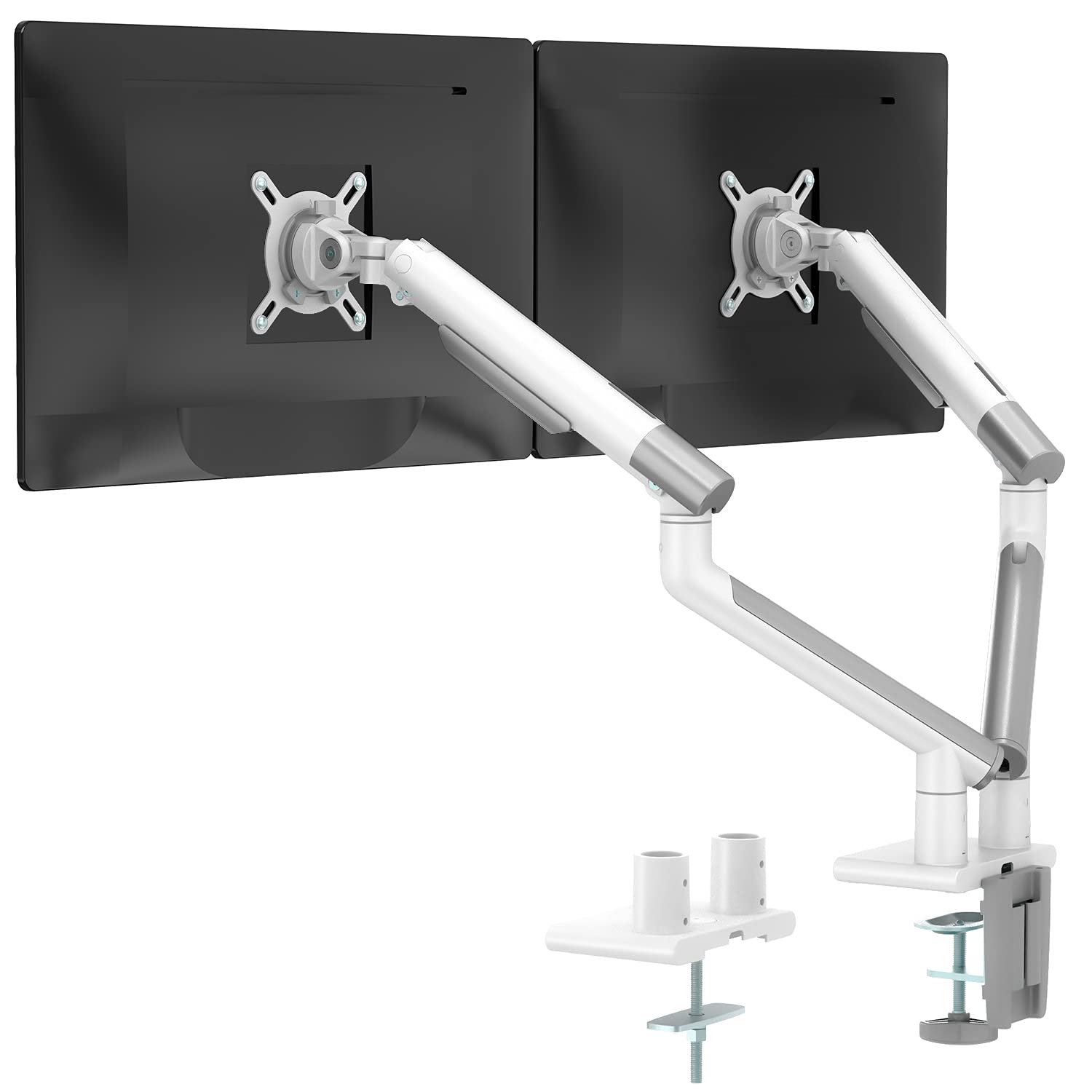 WALI Dual Monitor Stand White Arms Mounts, for 2 Monitors, Mechanical ...