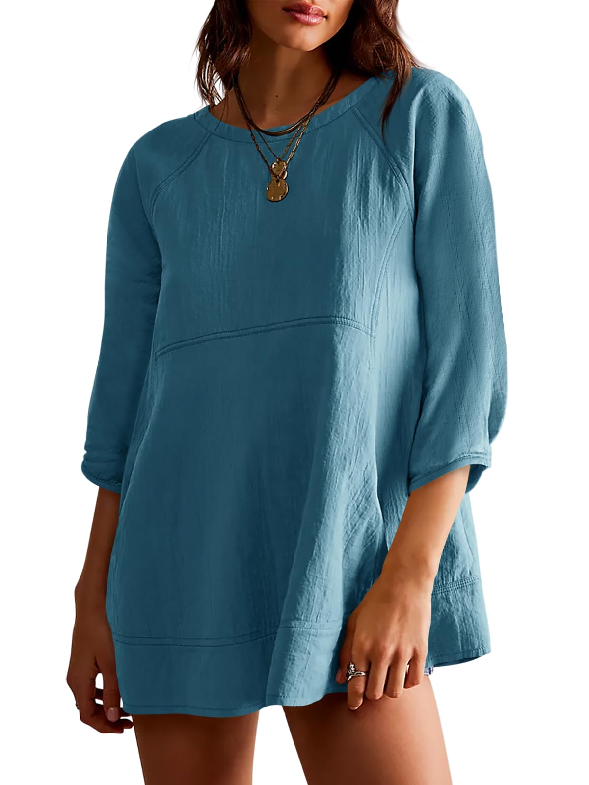 Tankaneo Womens 3/4 Sleeve Tunic Tops Casual Summer Peplum Flowy ...