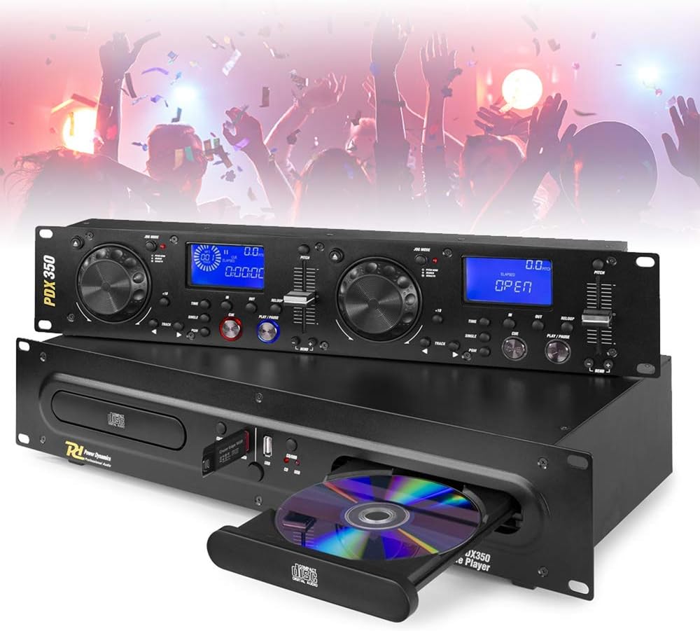 Power Dynamics PD X350 DJ Dual Twin CD USB Player 19″ Rack Mount with Jog CUE Scratch Pitch ...