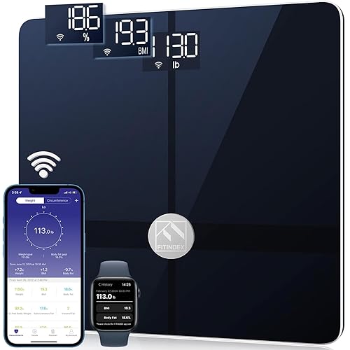 FITINDEX Wi-Fi Scale for Body Weight, Smart Scale with BMI, Body Fat, Muscle Mass, Digital ...