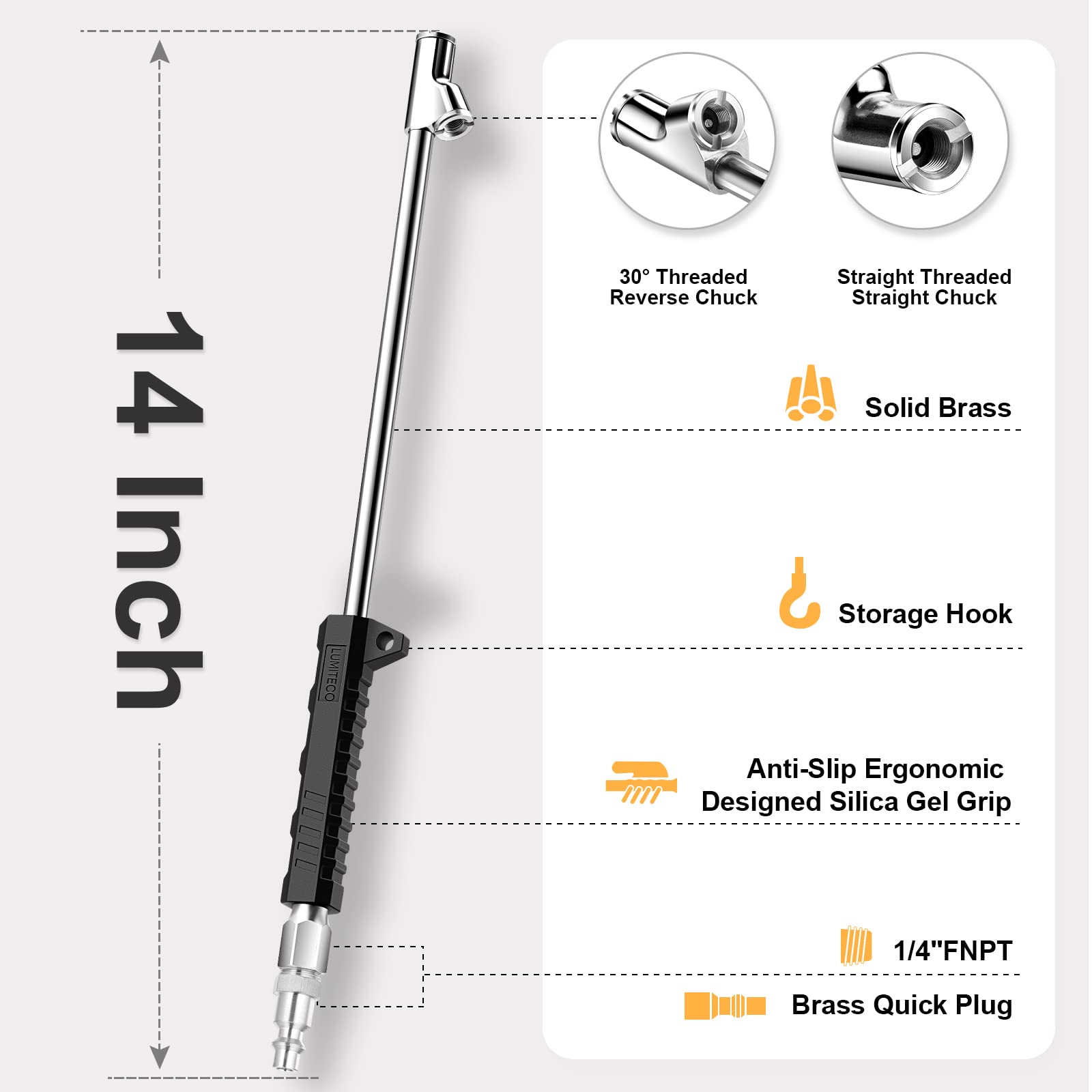 Mua 14" Extended Reach Dual Head Air Chuck, 2-Way Connection 1/4" FNPT ...