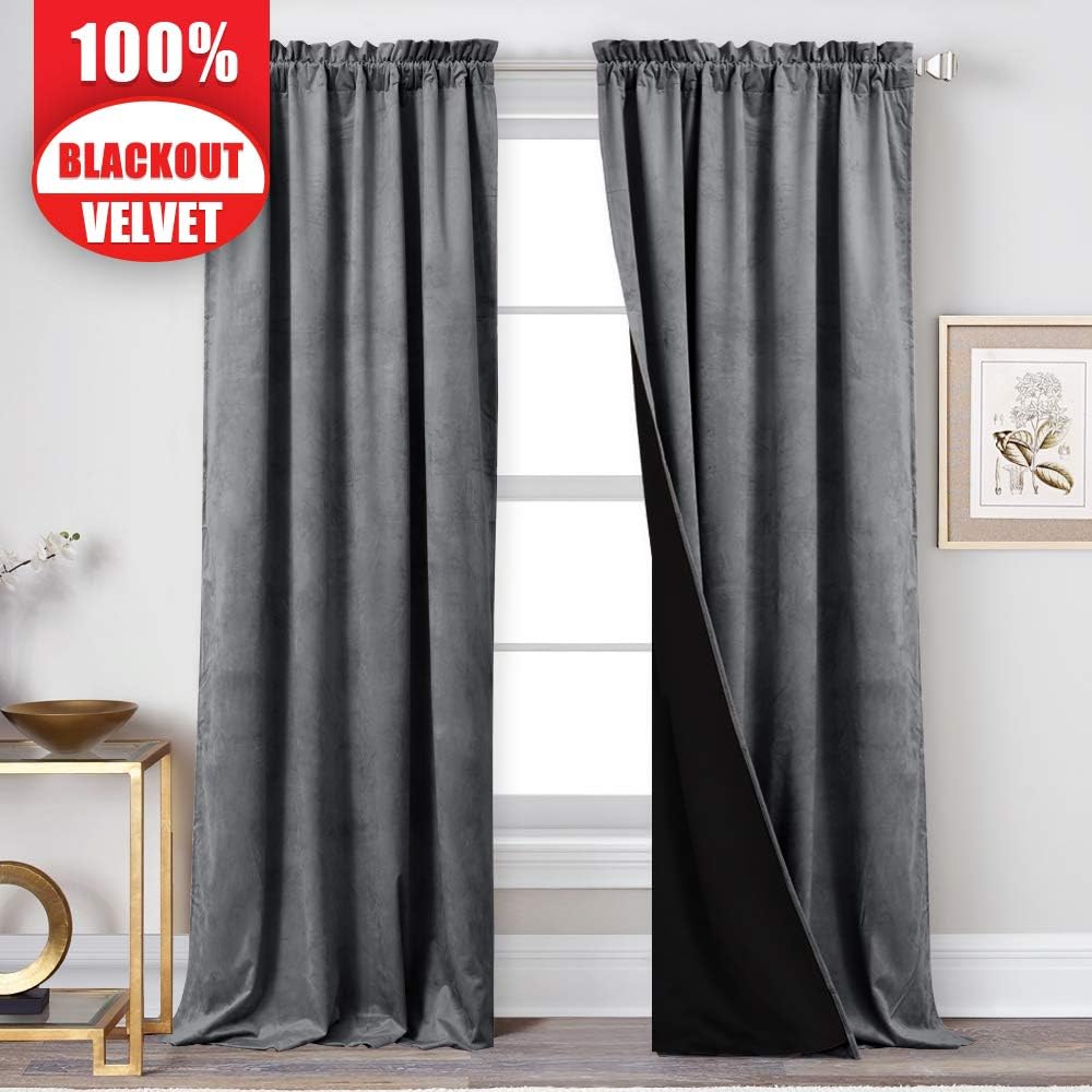 Amazon.com: StangH 100% Blackout Grey Velvet Curtains - Super Soft ...