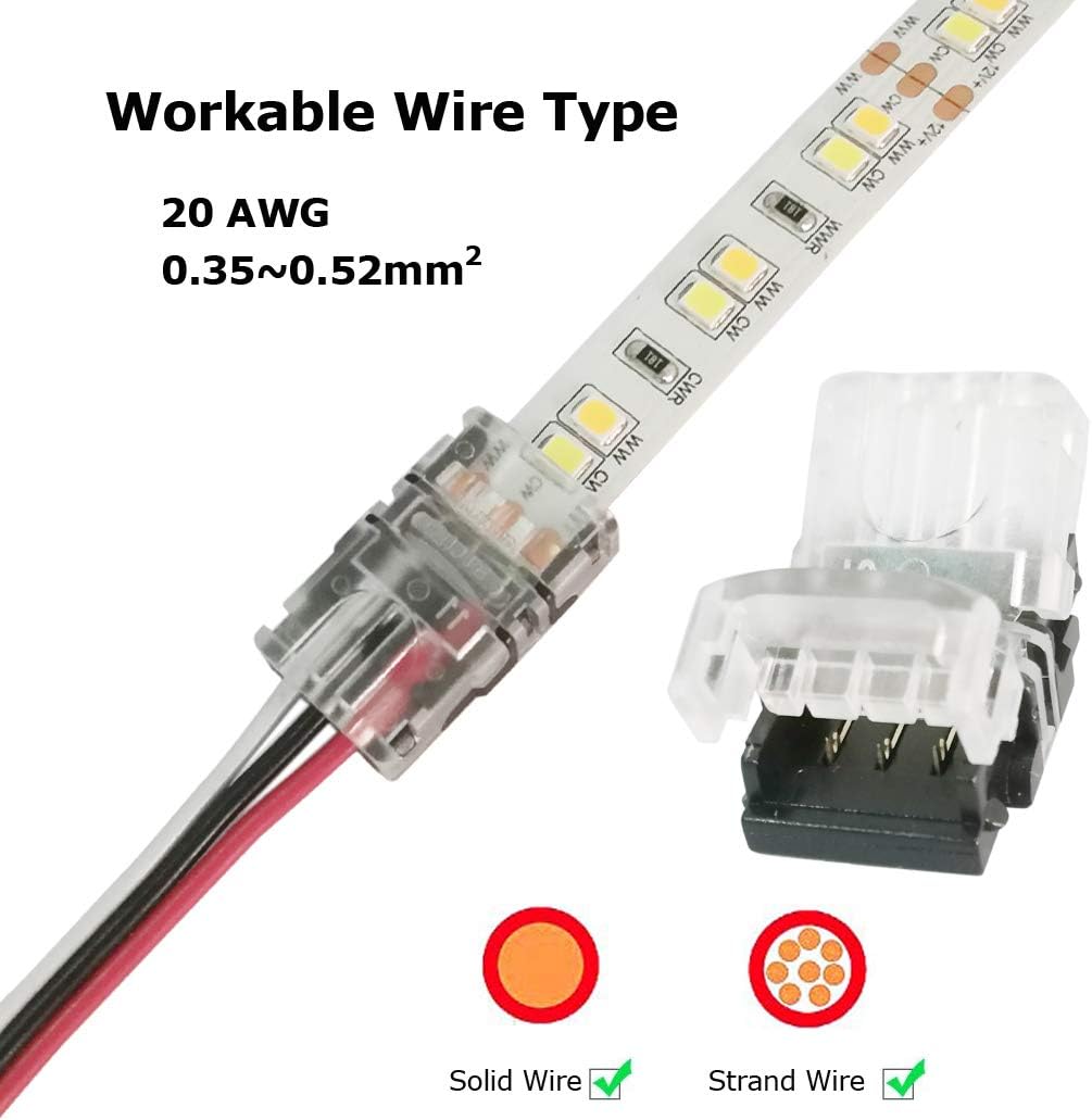 3 Pin 10mm LED Strip Connectors – DIY Strip to Wire Quick Connection ...
