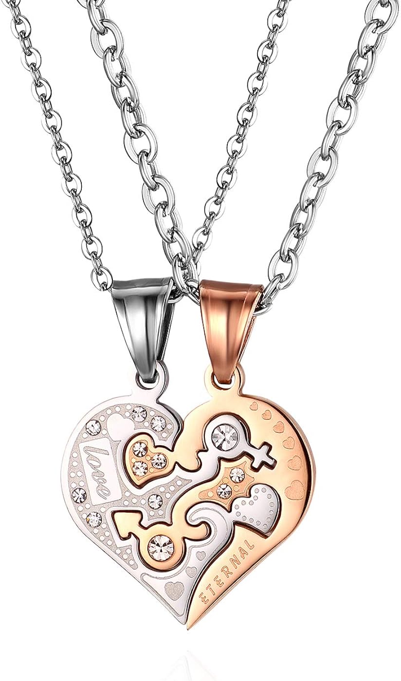 JewelryWe His and Hers Matching Set Love Eternal Half Heart Pendant ...