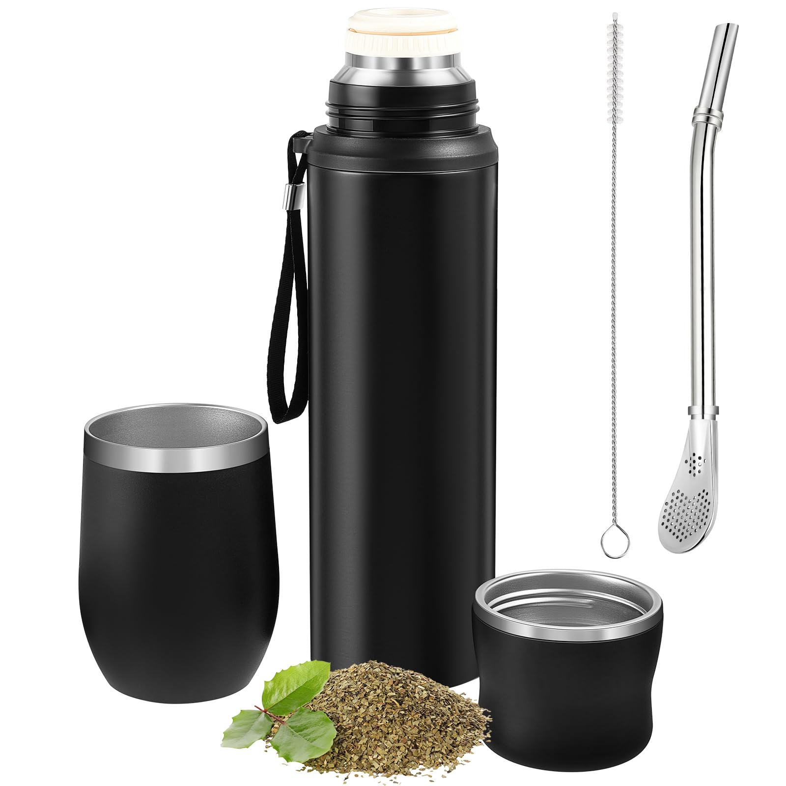 Dandat 2-Piece Yerba Mate Cup and Vacuum Bottle Kit - 12 oz Yerba Mate ...