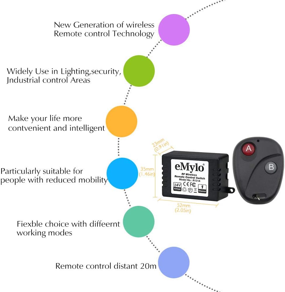 Smart Wireless Remote Switch,DC 24V RF Relay Module 1 Channel Remote ...
