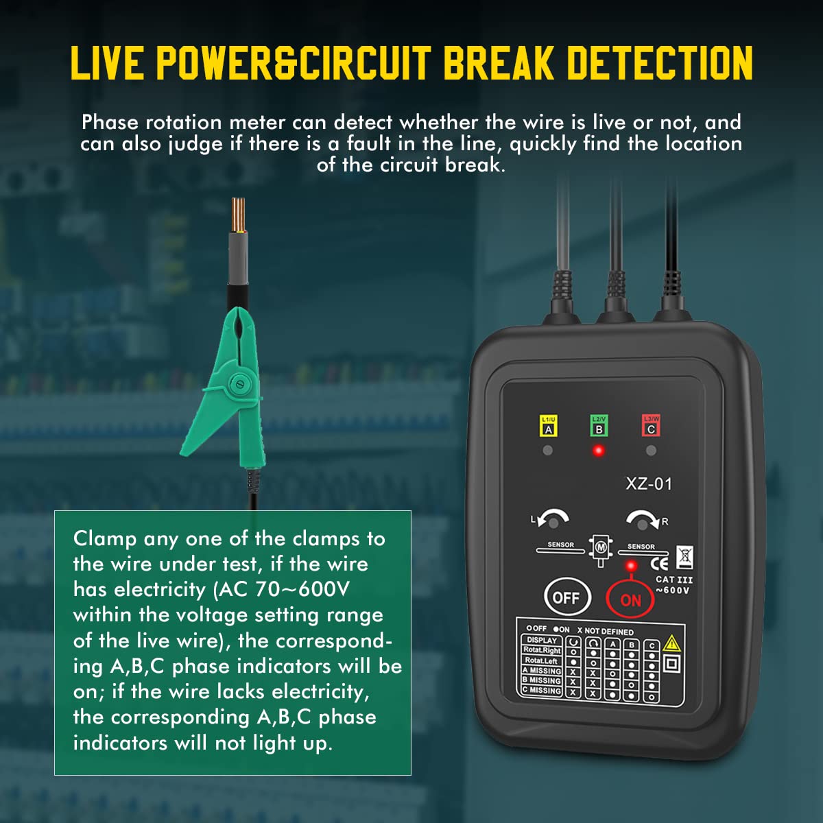 Mua Phase Rotation Meter Non-contact 3 Phase Rotation Meter AC 70~600V ...