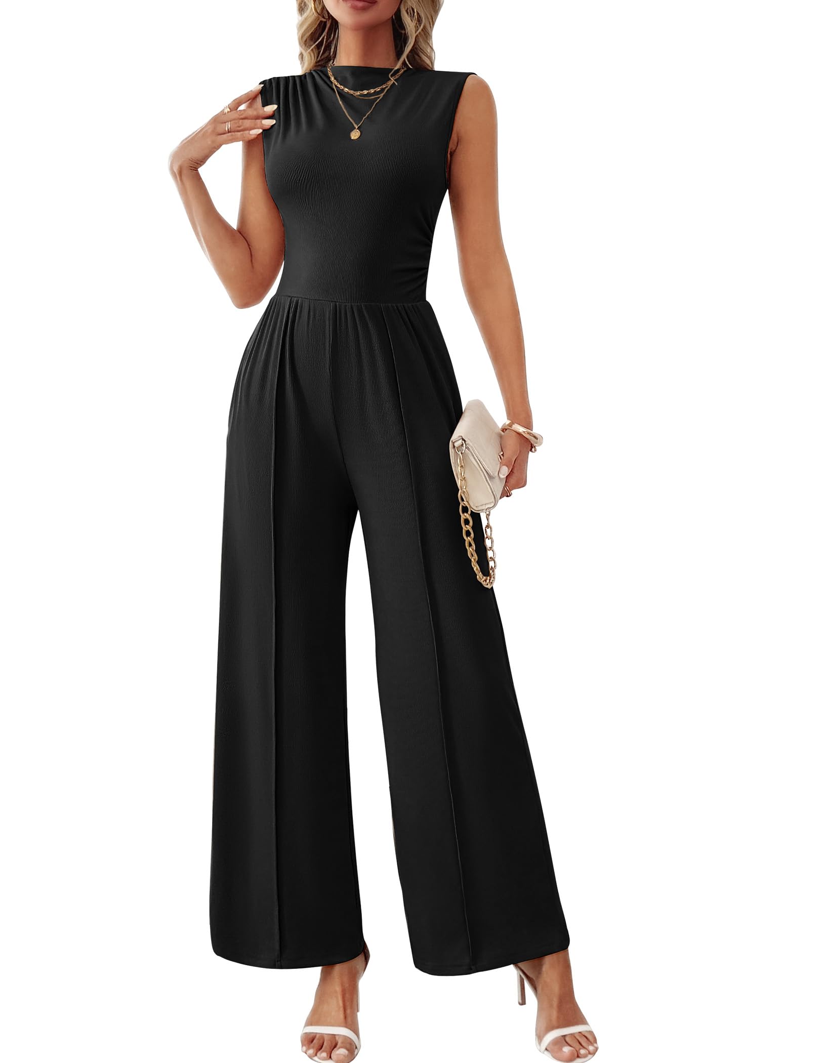 LOOKBOHO Black Jumpsuit for Women Summer Dressy Casual Sleeveless ...
