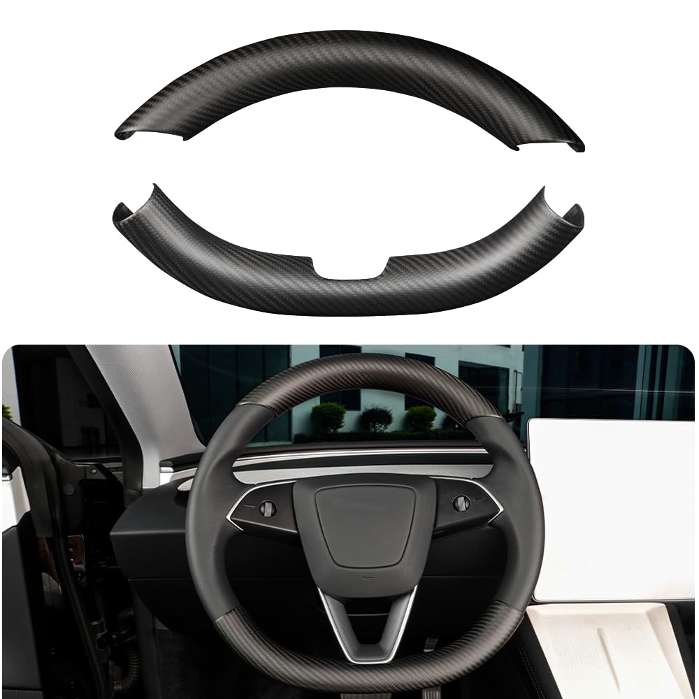 JSWAN 2PCS Carbon Fiber Steering Wheel Embedded Cover Fit for Tesla New ...
