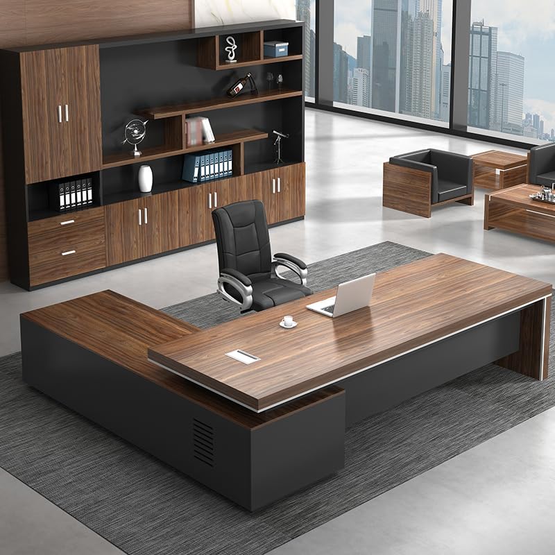 LITFAD Executive Office Desk With Wood Desk Top And Built-in CPU ...
