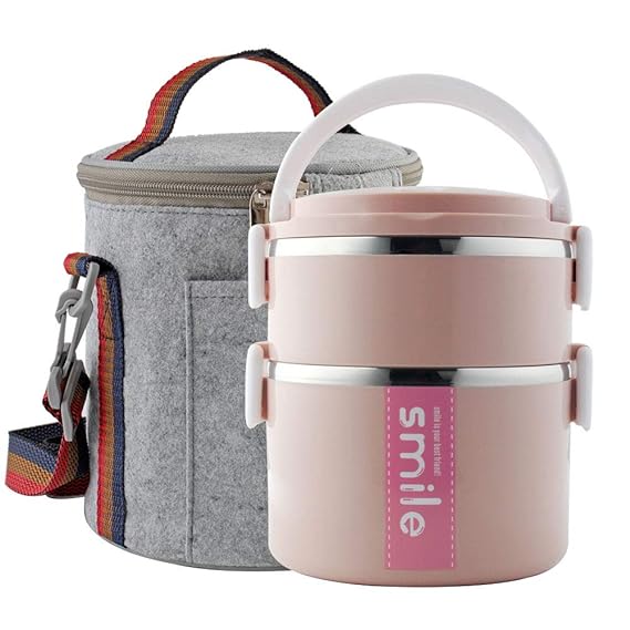 Worthbuy Stackable Lunch Box Stainless Steel Inner 2 Tier Round Lunch ...