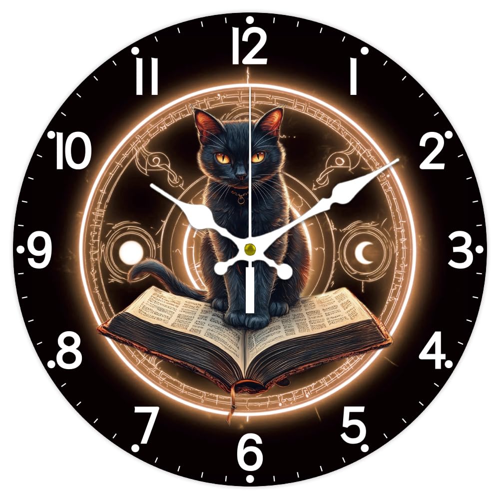 CHGCRAFT Black Cat Wall Clock 12 Inch Battery Operated Wall Clocks ...