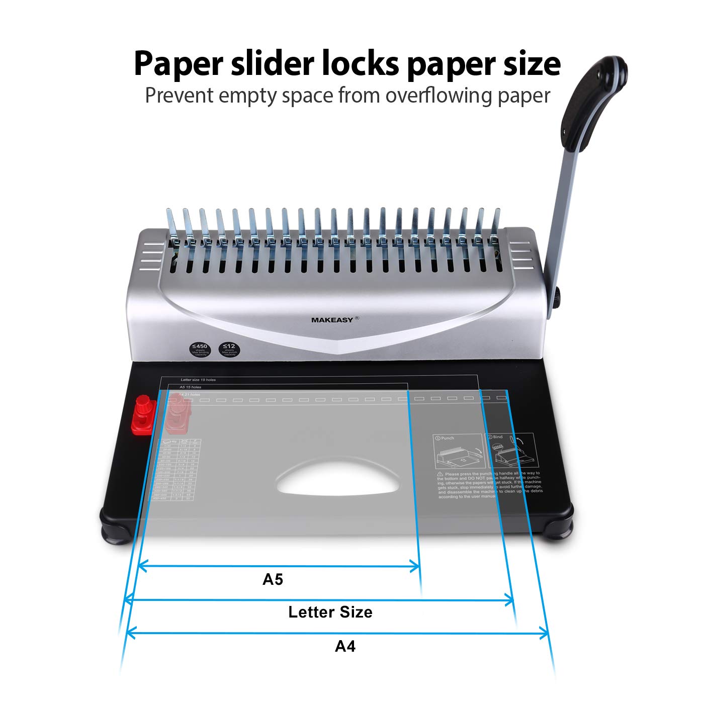 Binding Machine, 21-Hole, 450 Sheet, Paper Punch Binder with Starter Kit 100 PCS 3/8'' PVC Comb ...