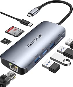 USB C Hub Adapter, Vilcome 8-in-1 USB C Adapter with 4K HDMI, 1Gbps ...