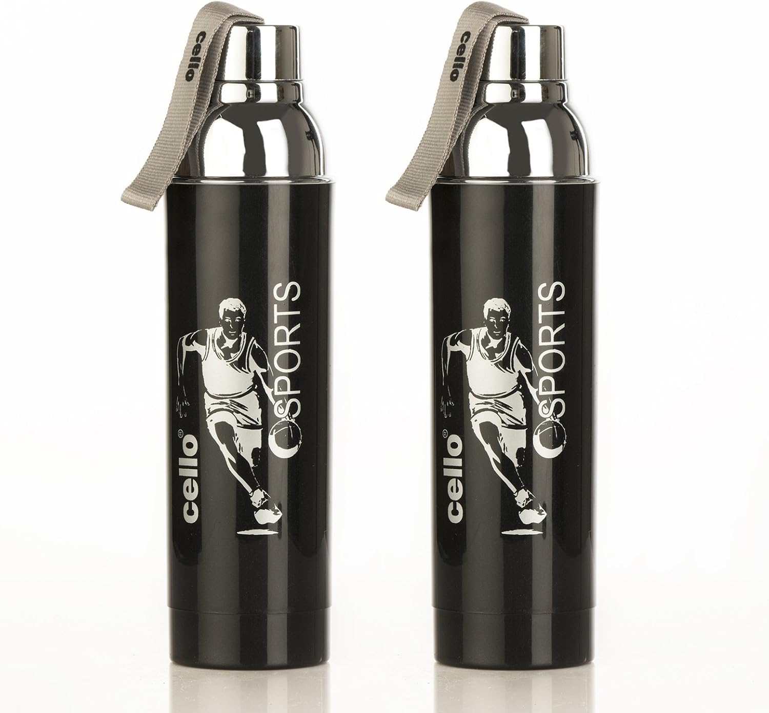 Cello Ferro Plastic Bottle Set, 900ml, Set of 2, Black - Delsheaven