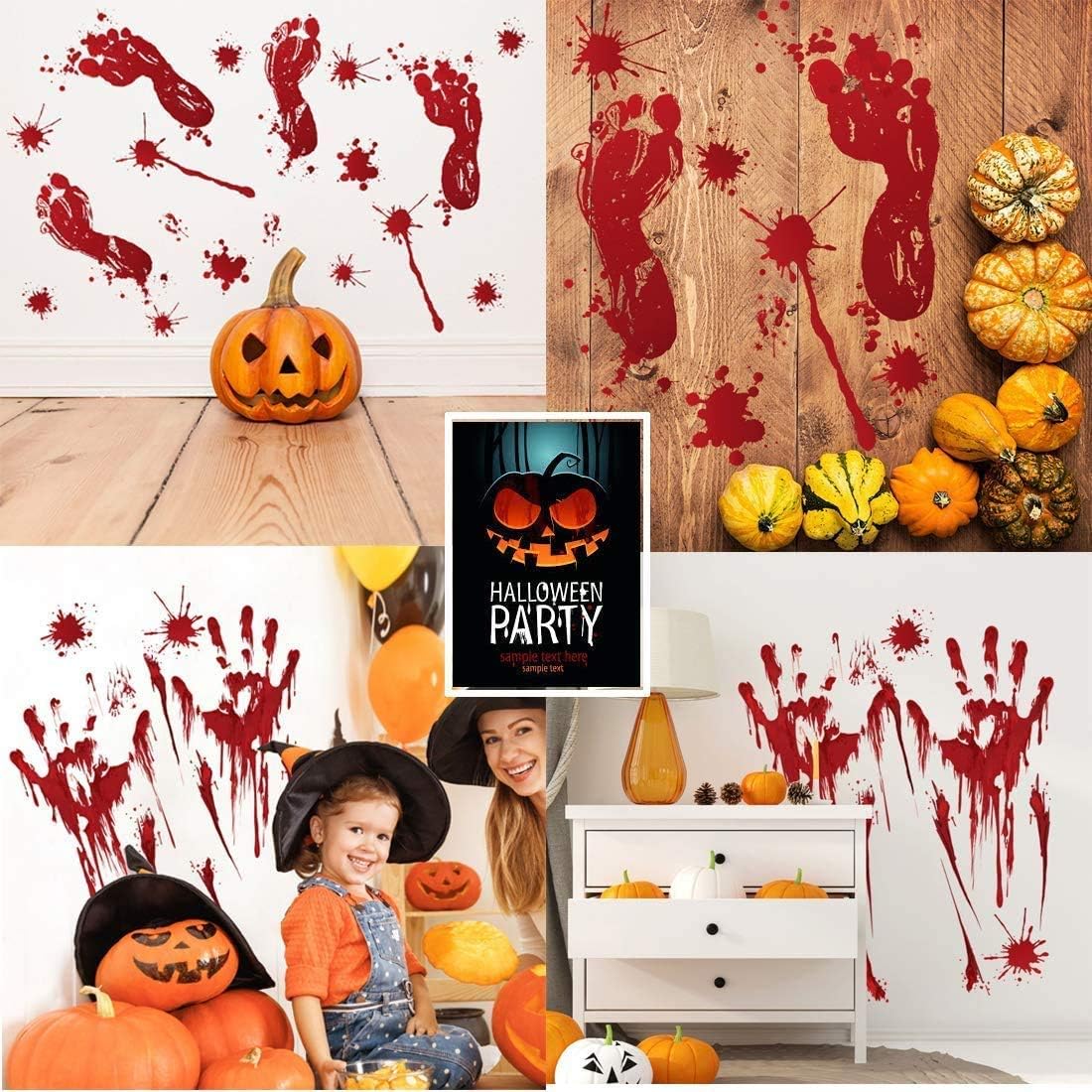 EPCHOO Bloody Handprint Footprint Halloween Decorations – 12 Sheets 6 ...