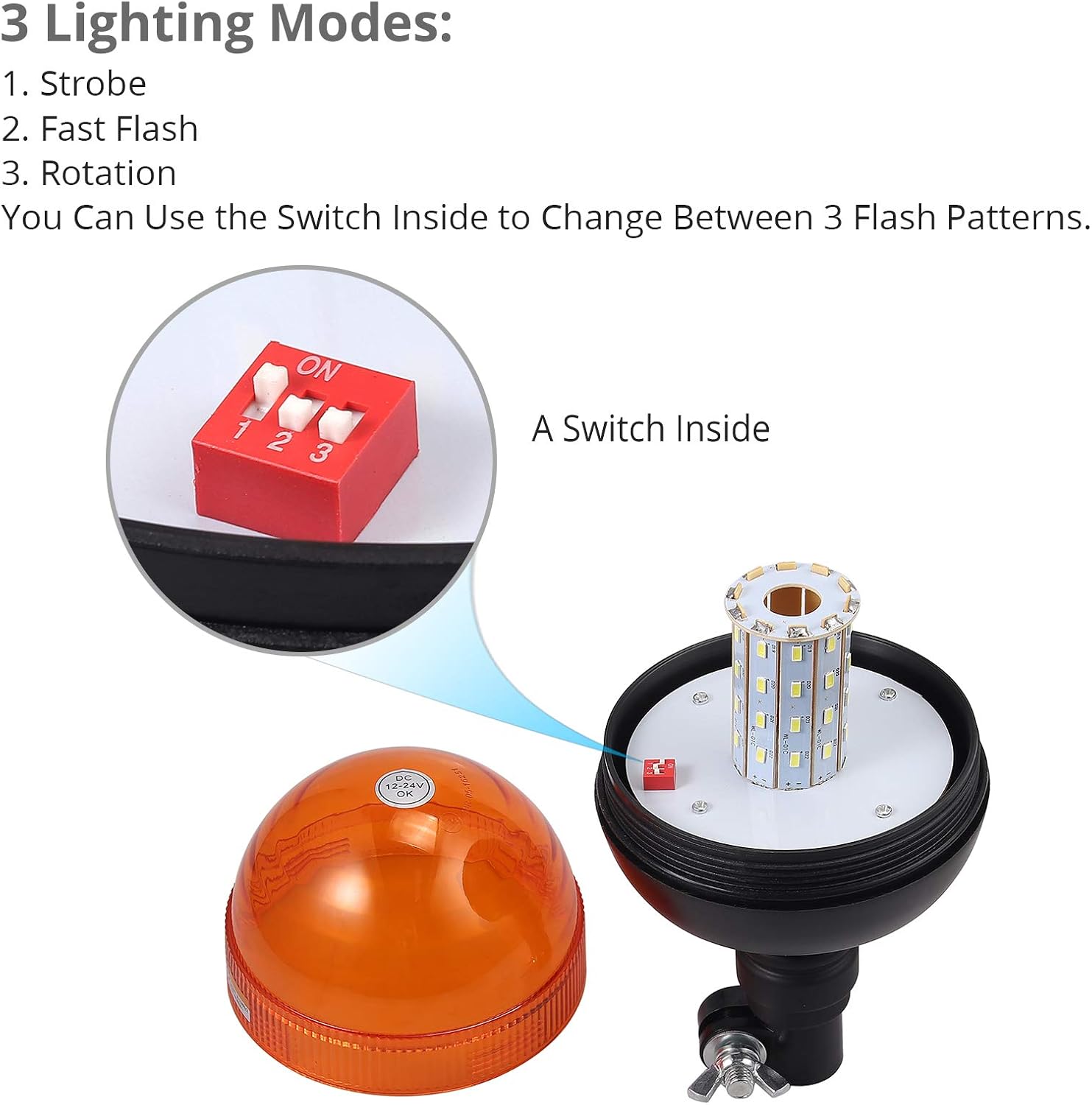 Justech 2PCs 40LEDs Amber Rotating Flash Beacon Flexible DIN Pole Mount ...