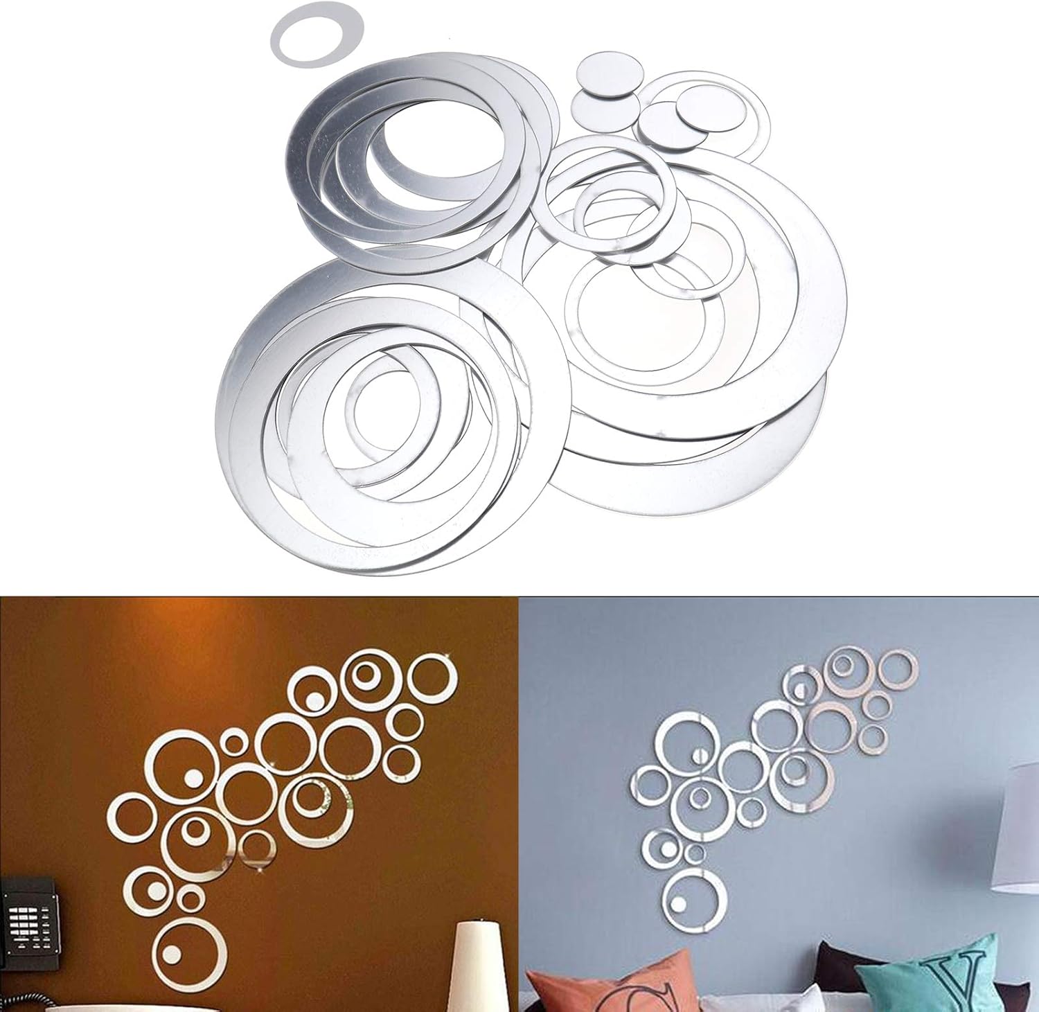 Set of 24pcs 3D Sticker Mirror Circle Wall Mural Decal Home Decoration ...