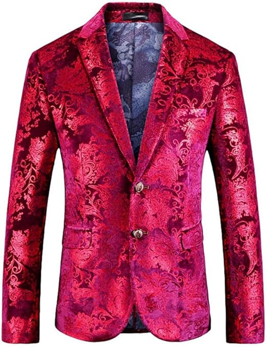 Blazer de terciopelo rojo para hombre con diseño floral, Rojo, XX-Large ...
