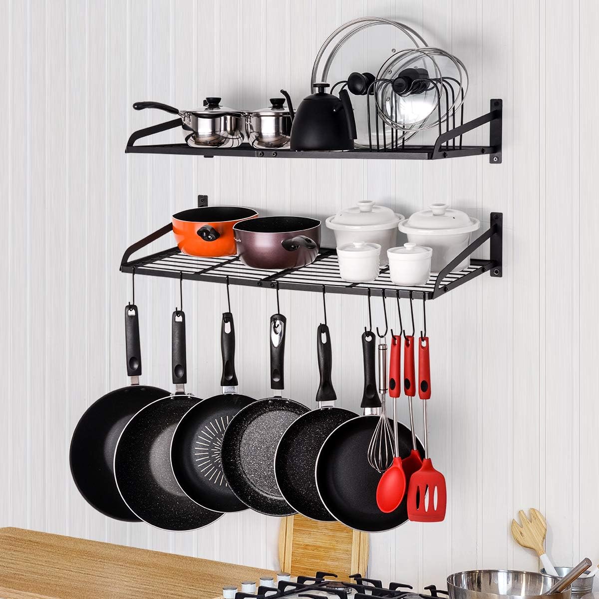 Sunix Pan Pot Rack, Wall Mounted 2-Tier Pan Hanging Racks, Pot Shelf ...