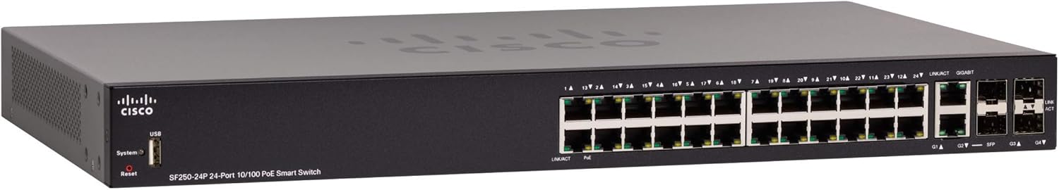 Cisco SF250-24P 24-Port Fast Ethernet PoE and 4-Port Gigabit Ethernet ...