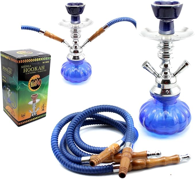 Amazon.de: HIBRON Reise Shisha Klein Wasserpfeife 2 Schläuche, 25 cm blau