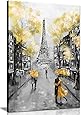 Yellow Black & White Paris Painting Canvas Wall Art Picture Print ...