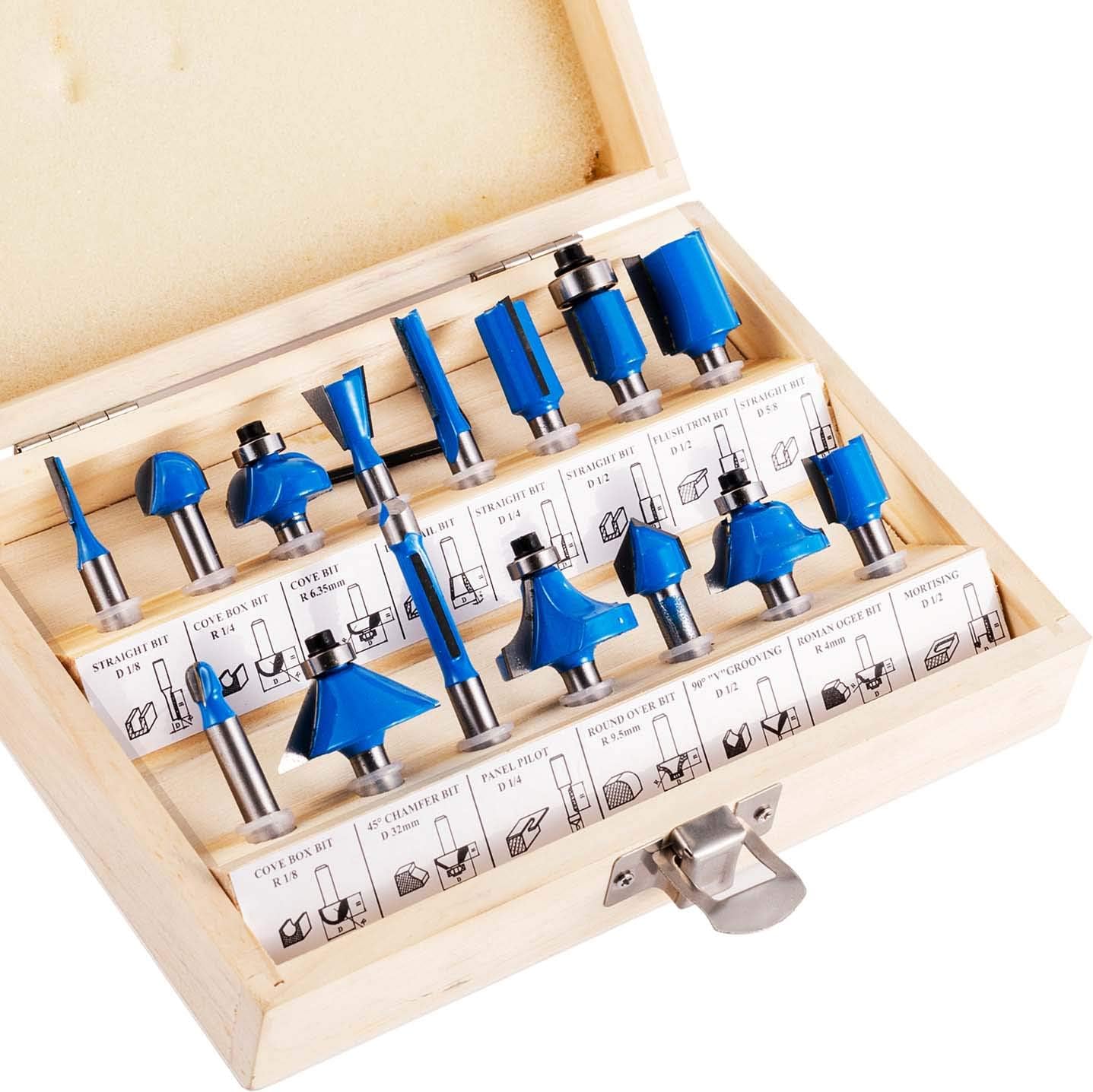 15 Router Bit Set -1/4” Shank YG8 Tungsten Carbide Tip Woodworking ...