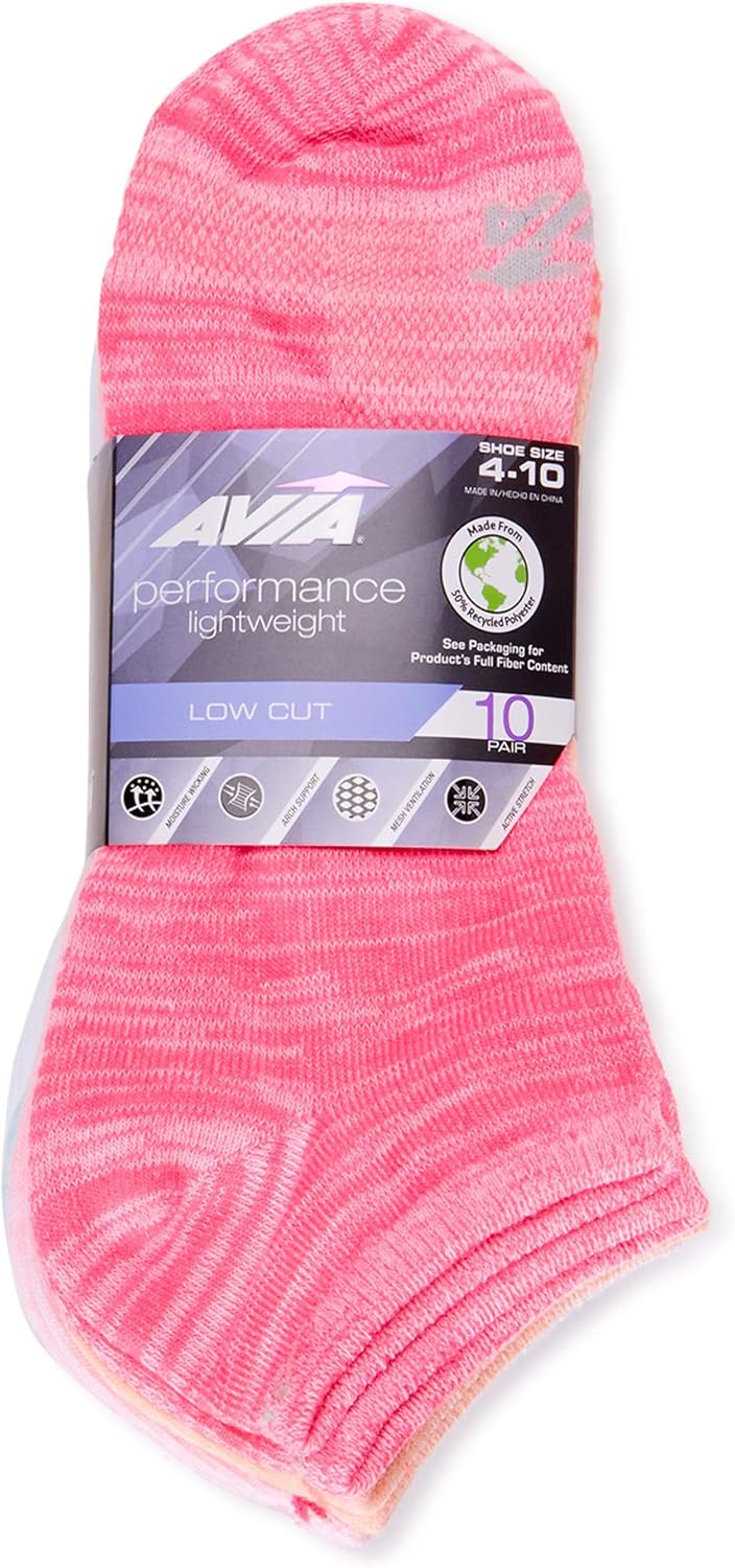 Avia Women's Performance Lightweight Flatknit LOW CUT Socks (Bright ...