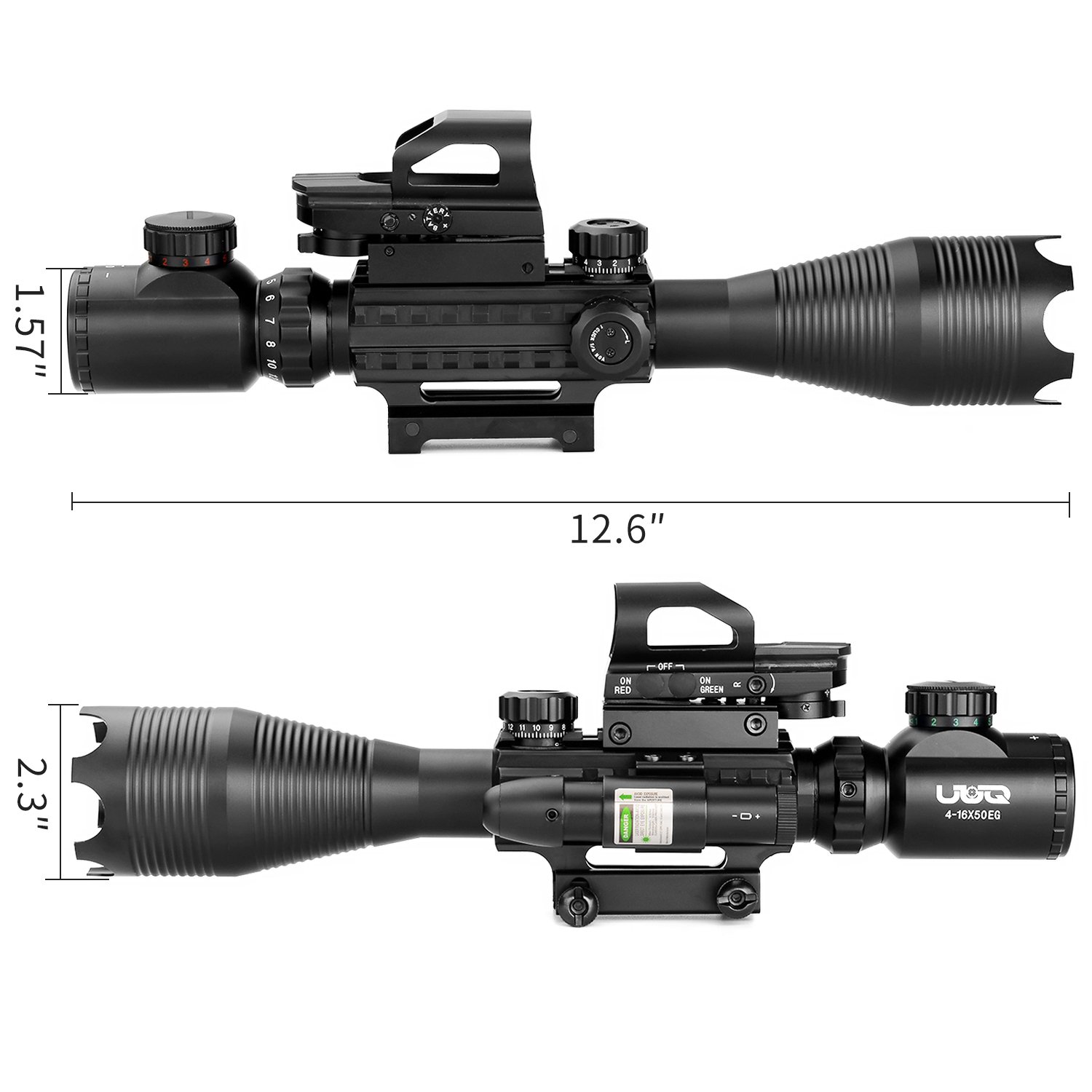 UUQ 4 16x50 Tactical Rifle Scope Red Green Illuminated Range Finder