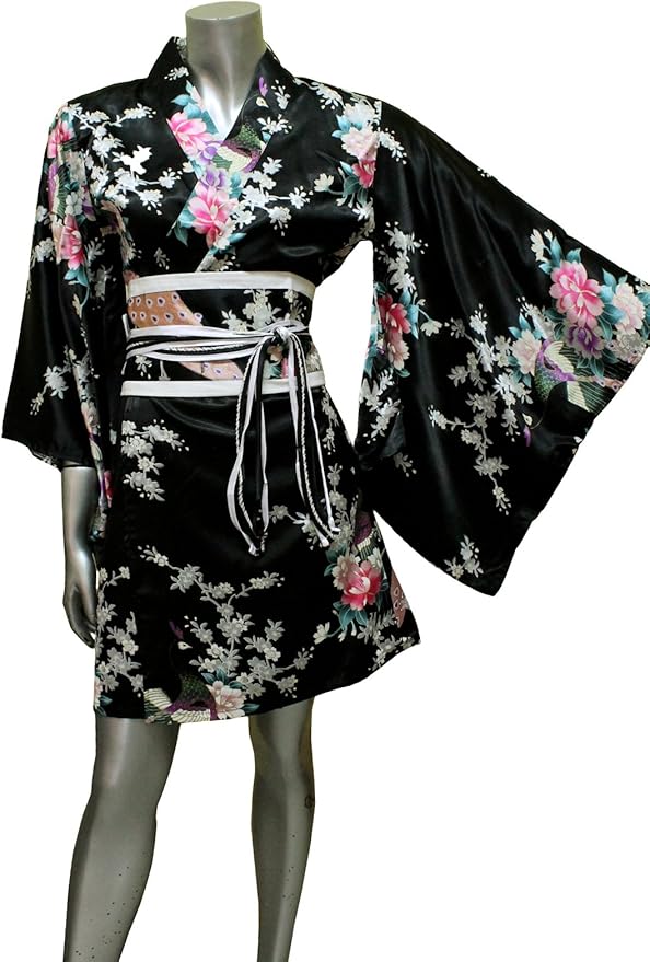 Short Yukata Japanese Kimono Women's Satin Silk Robe Gown Dress - S to ...