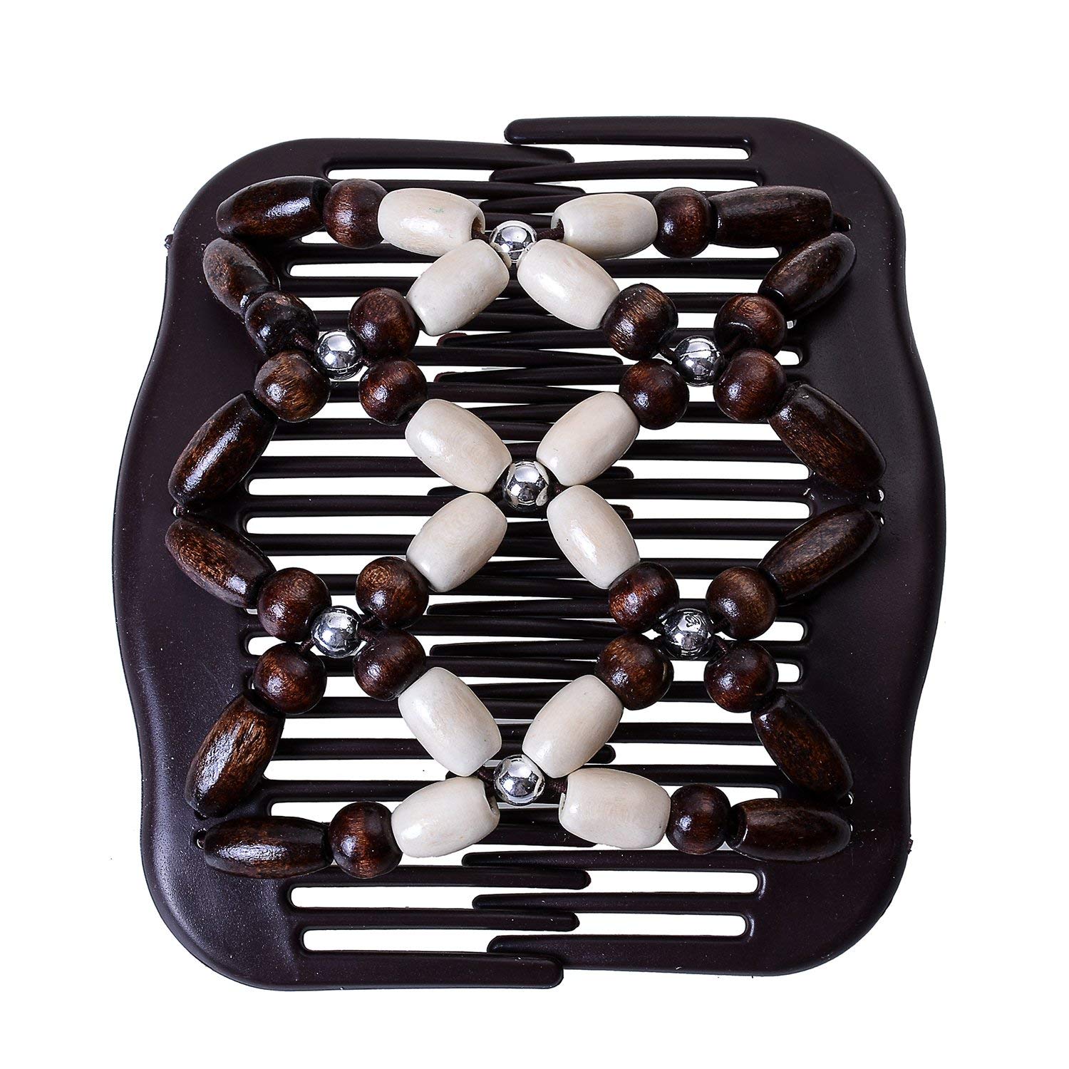 Amazon.com : Lovef Women Magic Combs Wood Beaded Stretch Double Side ...