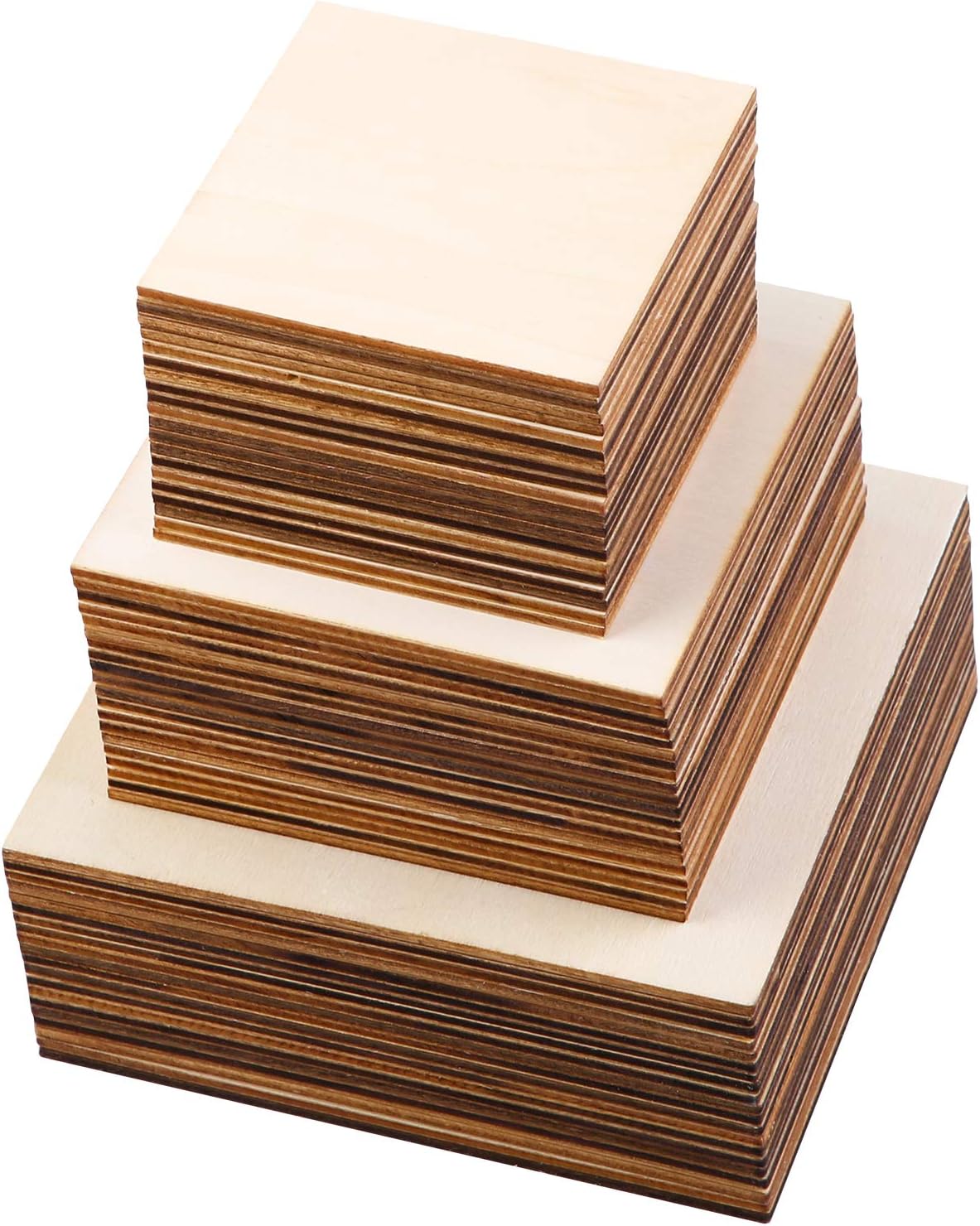 Ruisita 60 Pieces Unfinished Square Wood Pieces 3 Size Blank Wood ...