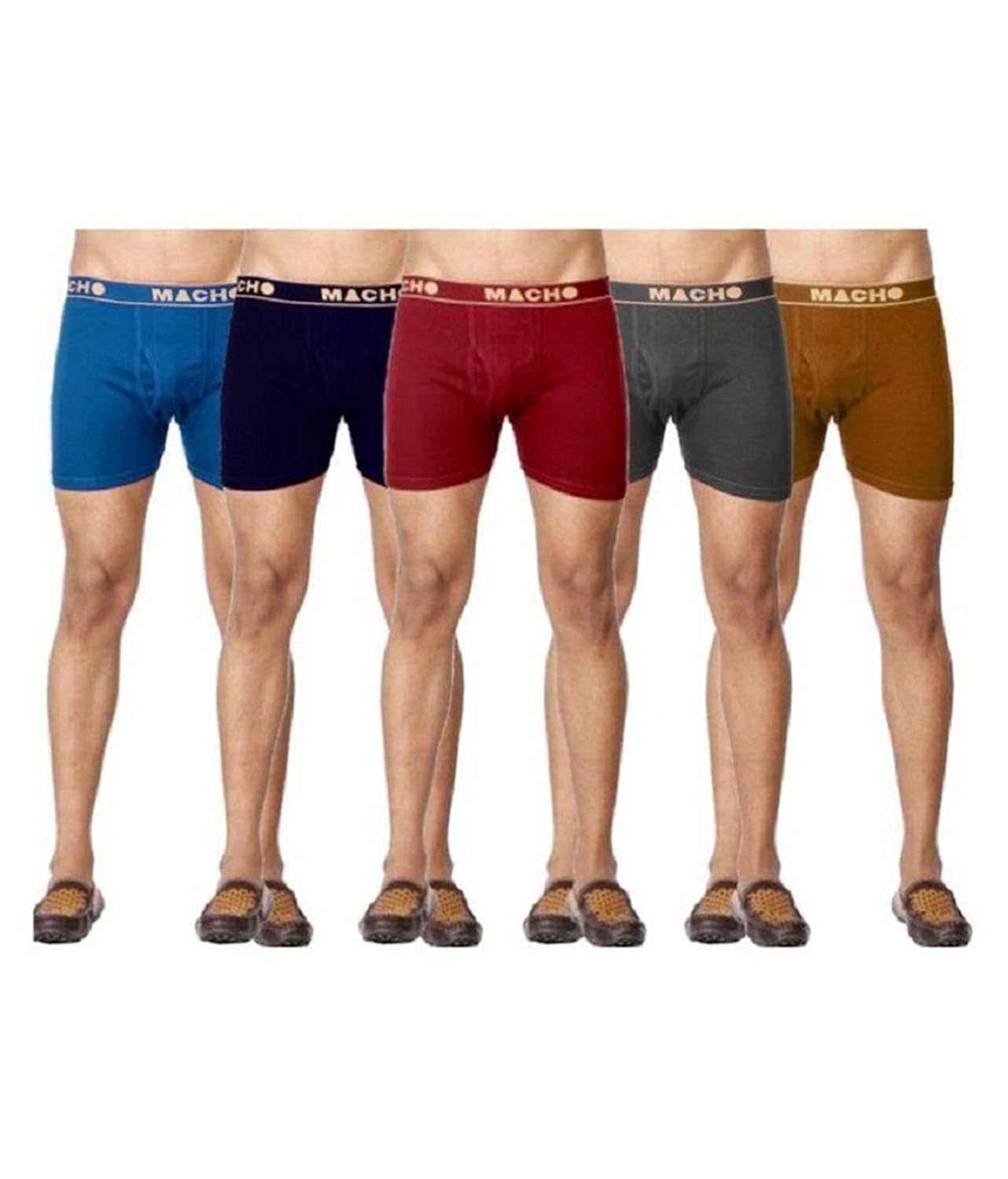 Buy Macho Multicolor Plain Long Trunks - Set of 5 at Amazon.in