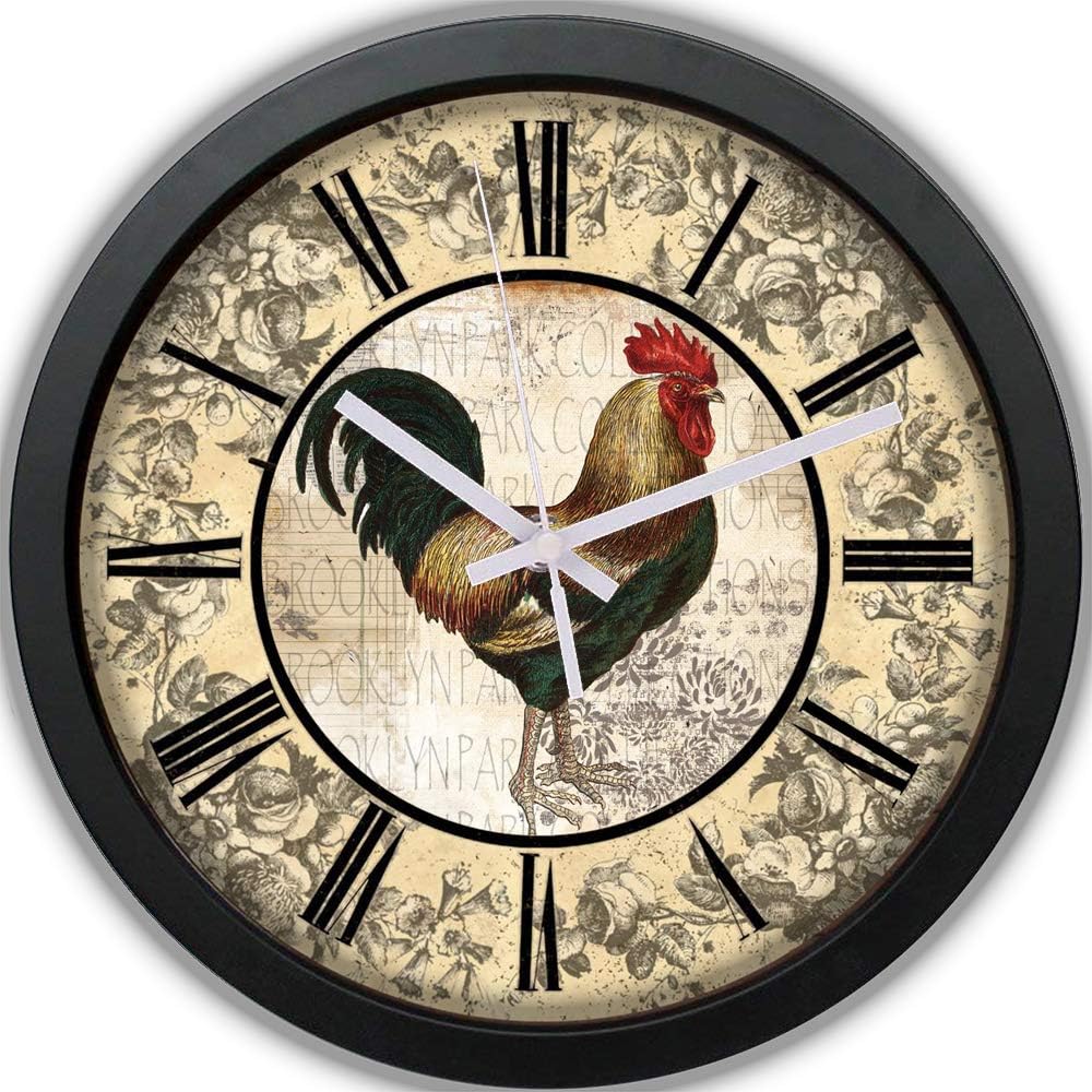 Amazon.com: CZHEZEE Rooster Clock- Chicken Kitchen Wall Clock Non ...