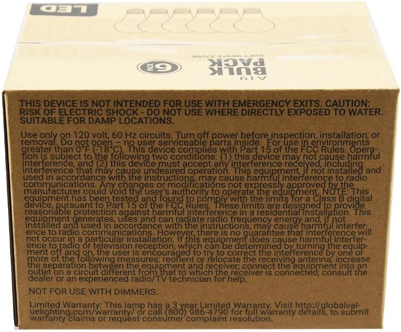 6-Pack Global Value Lighting FG-03160 40-Watt Equivalent A19 General ...